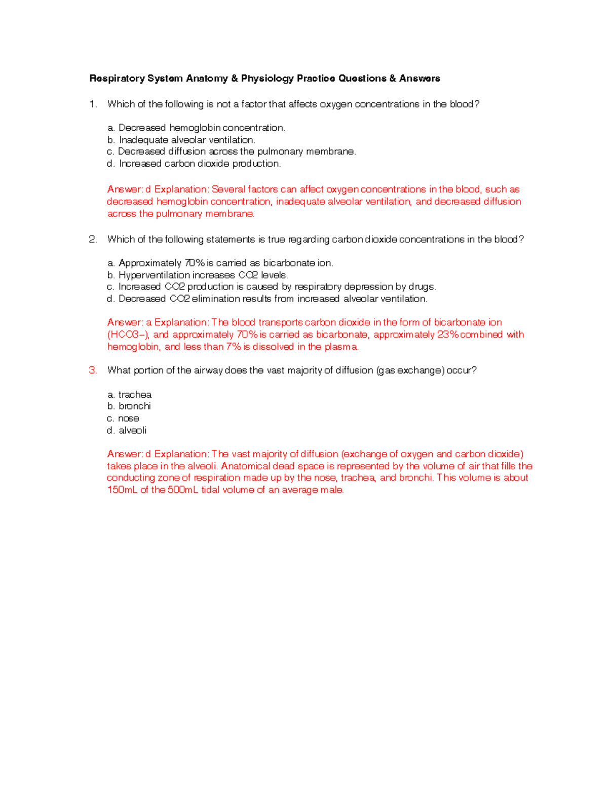 Respiratory System Practice Questions and Answers - Respiratory System ...