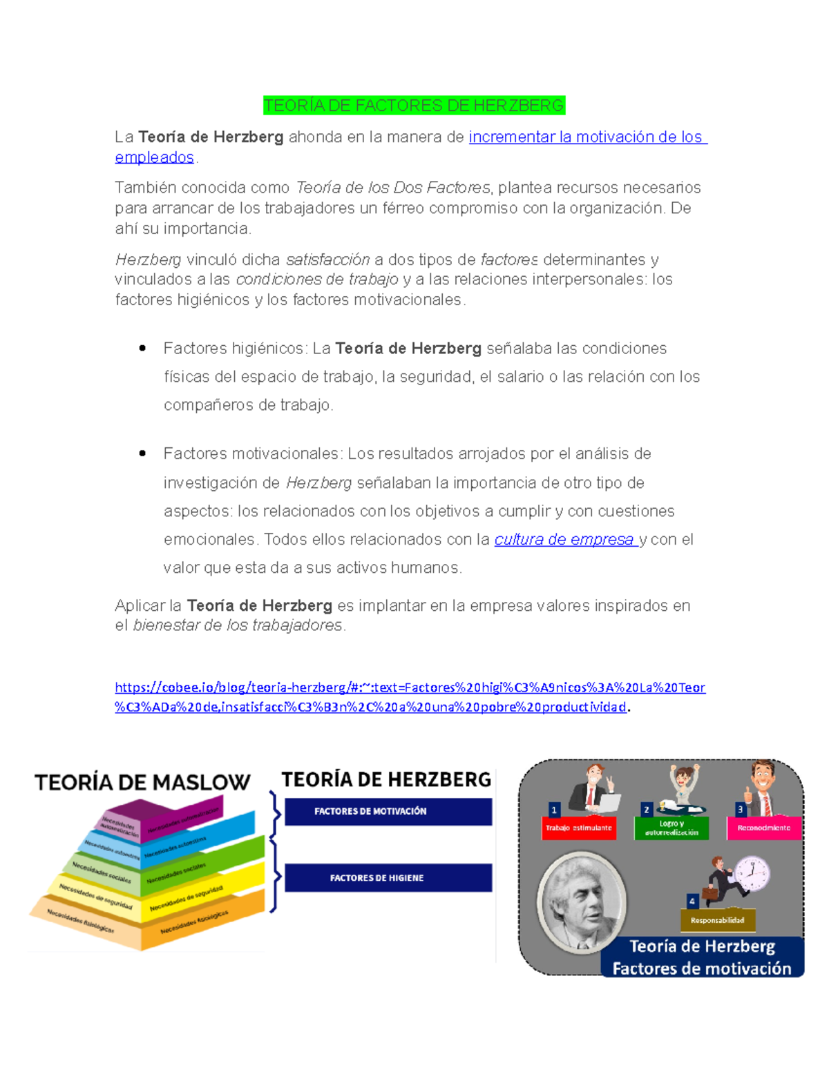 Teoría DE Factores - Investigación - TEORÍA DE FACTORES DE HERZBERG La ...