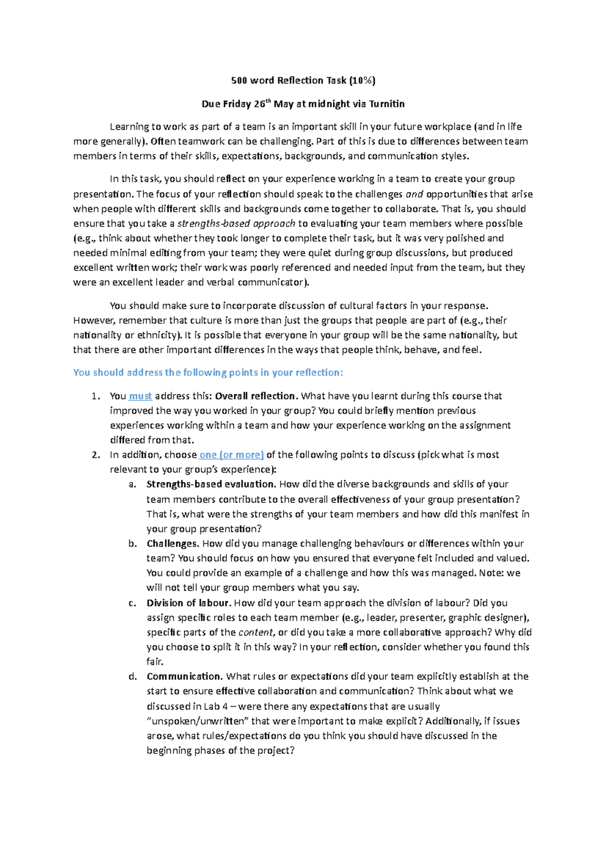 Reflection Task PSYC2012 - 500 word Reflection Task (10%) Due Friday ...