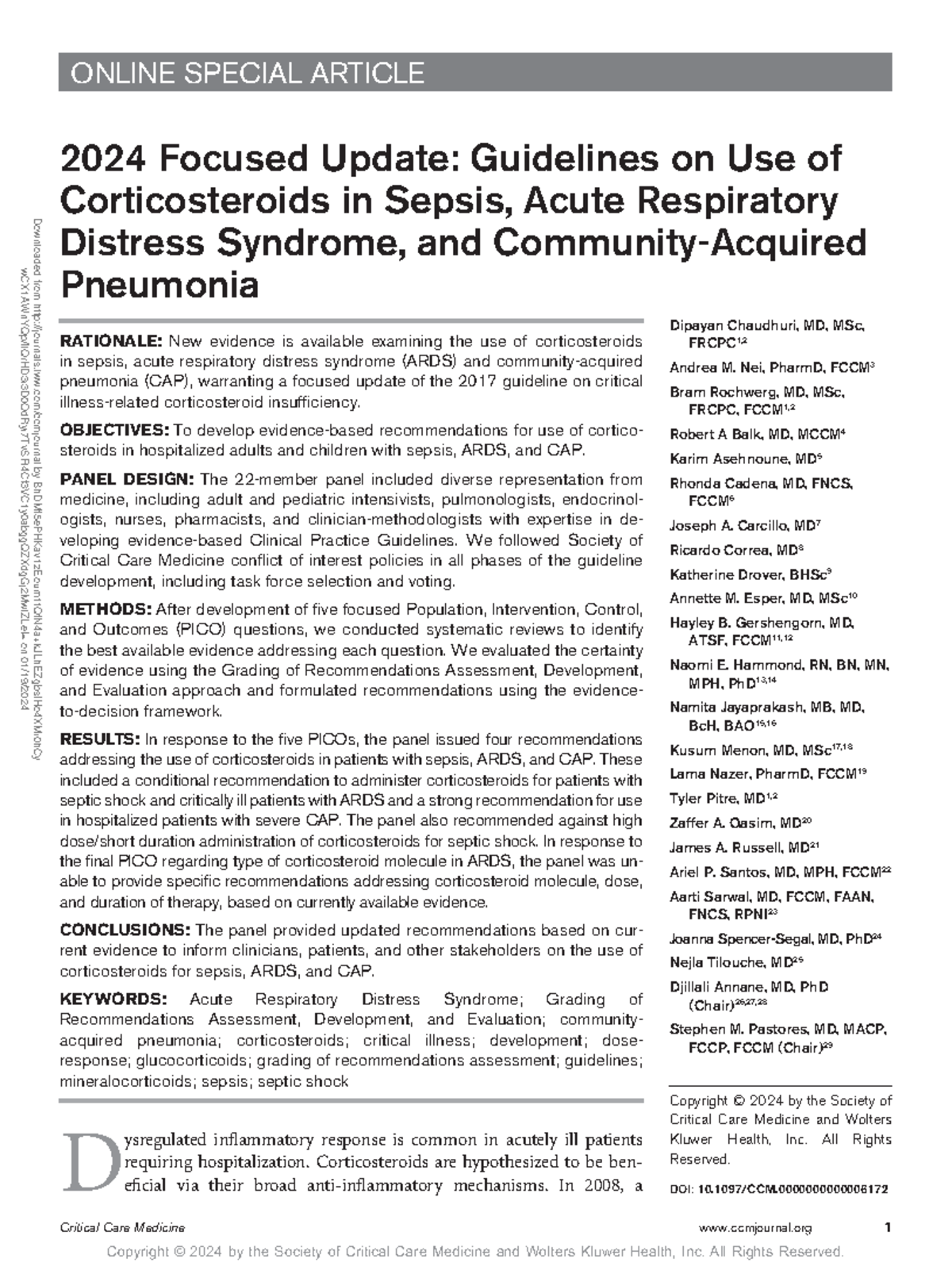 2024 Guidelines on Use of Corticosteroids in Sepsis, Acute Respiratory ...