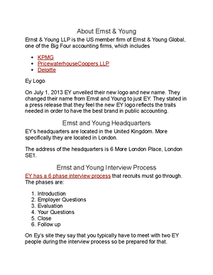 Ernst and Young Organizational Structure - Running head: ERNST & YOUNG ...