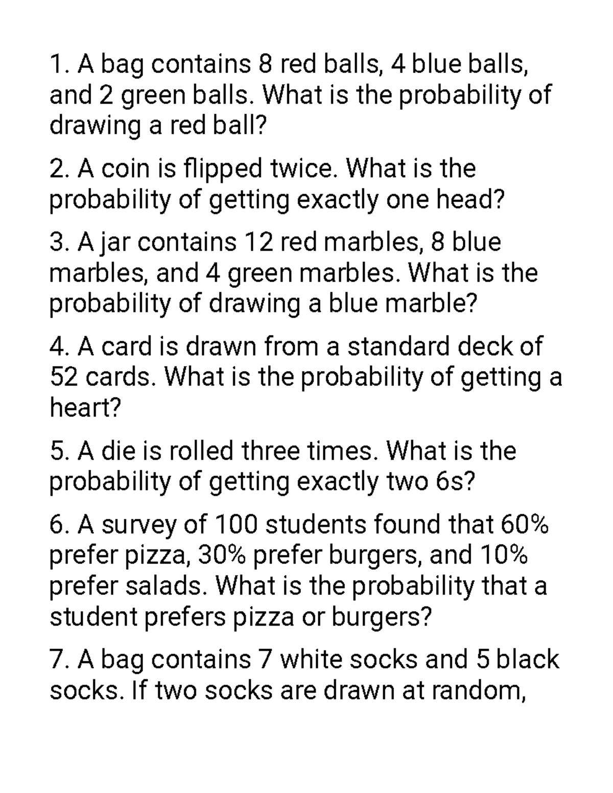 Test 1 probability - Practice problems - A bag contains 8 red balls, 4 ...
