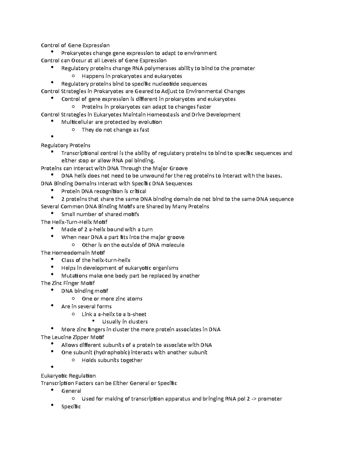 Bio 1510 Notes Chatper 16 - Control of Gene Expression Prokaryotes ...