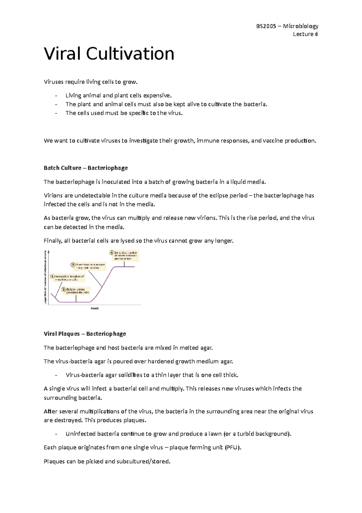 6 - Viral Cultivation - Lecture notes 6 - BS2005 – Microbiology Lecture ...