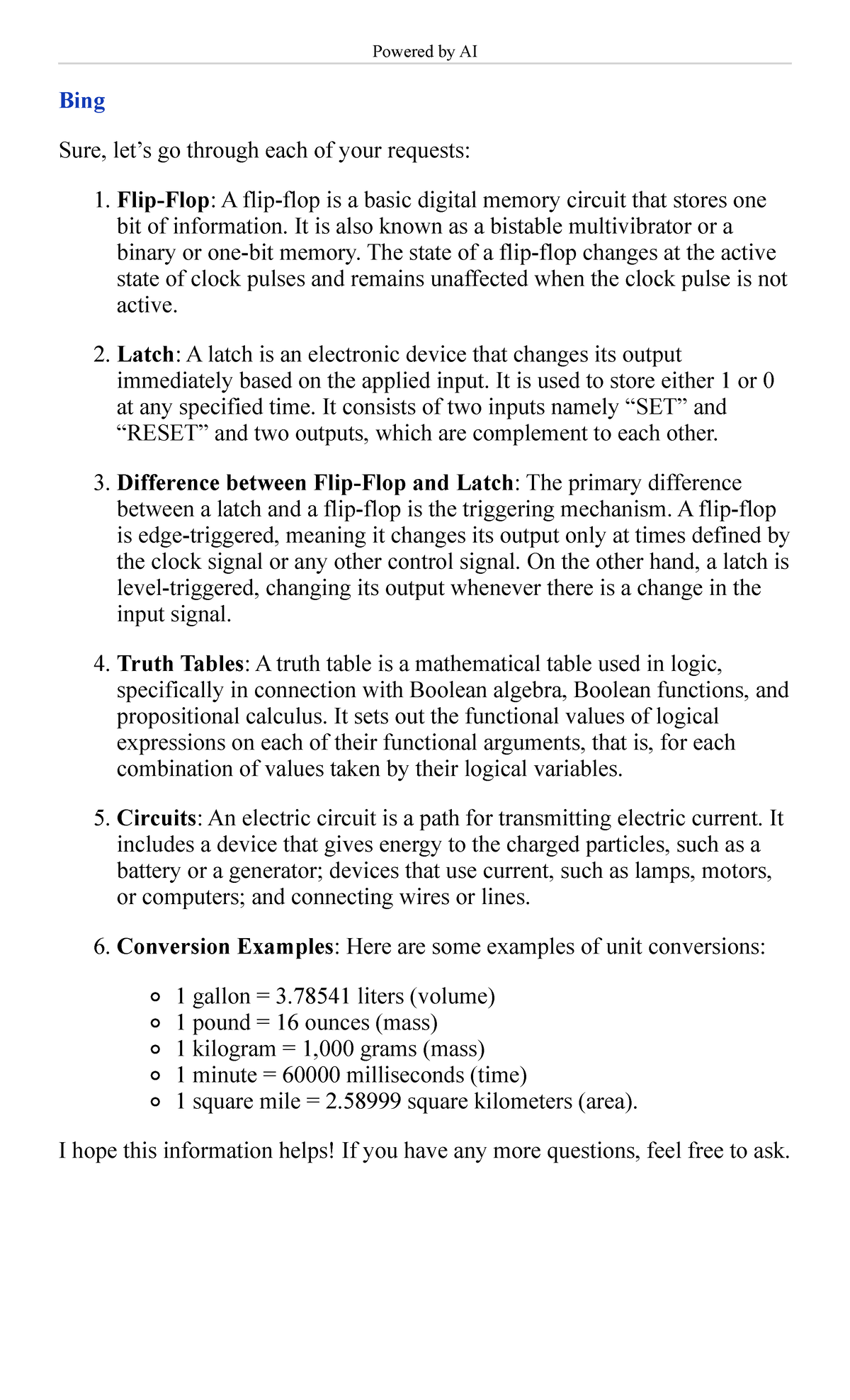 FLIP FLOP & Latches - Powered by AI Bing Sure, let’s go through each of ...