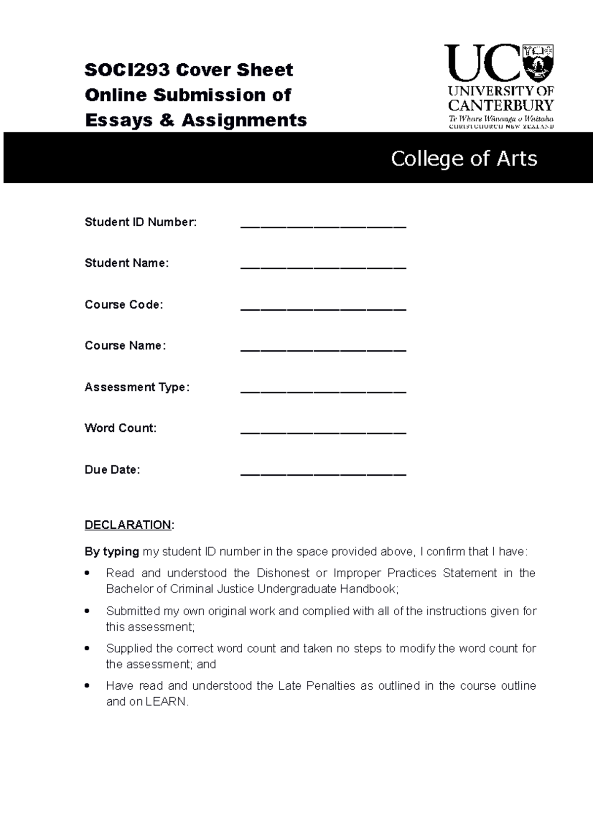 SOCI293 Cover Sheet - Online Submission - SOCI293 Cover Sheet Online ...