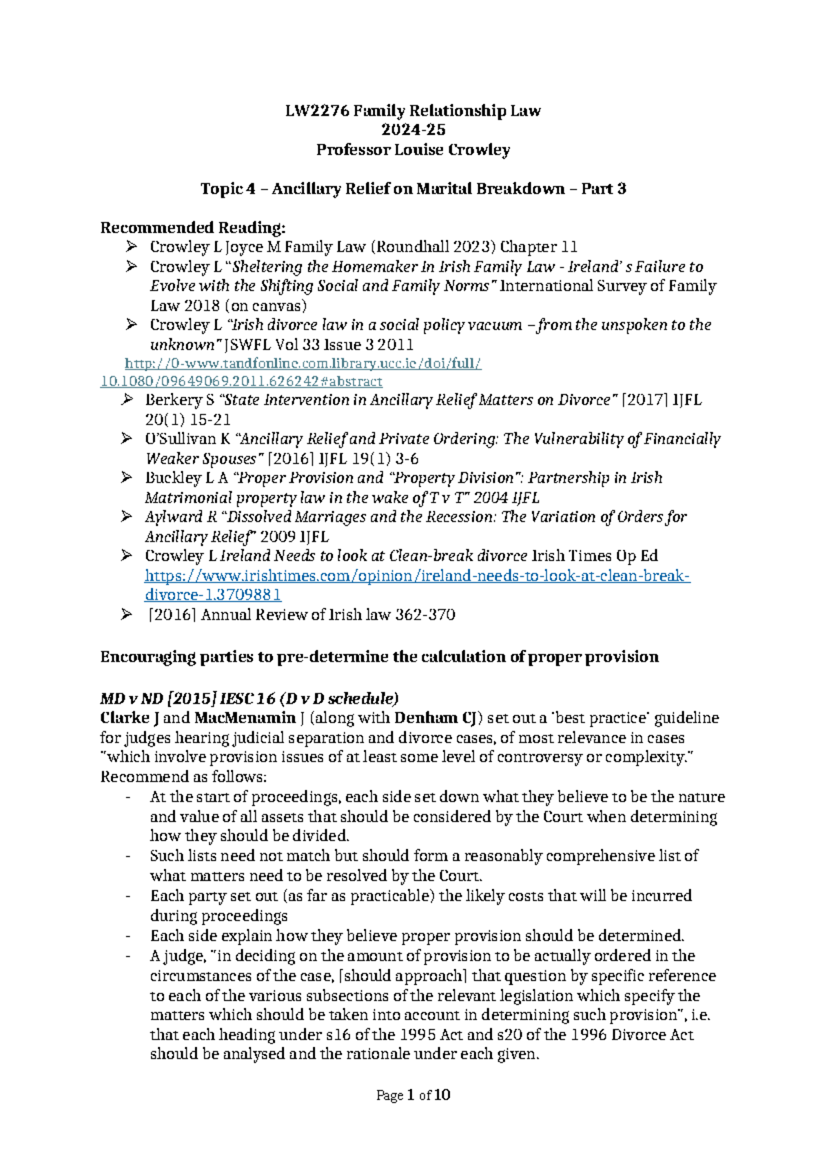 Ancillary Relief - part 3 - Factors 24-25 - LW2276 Family Relationship ...