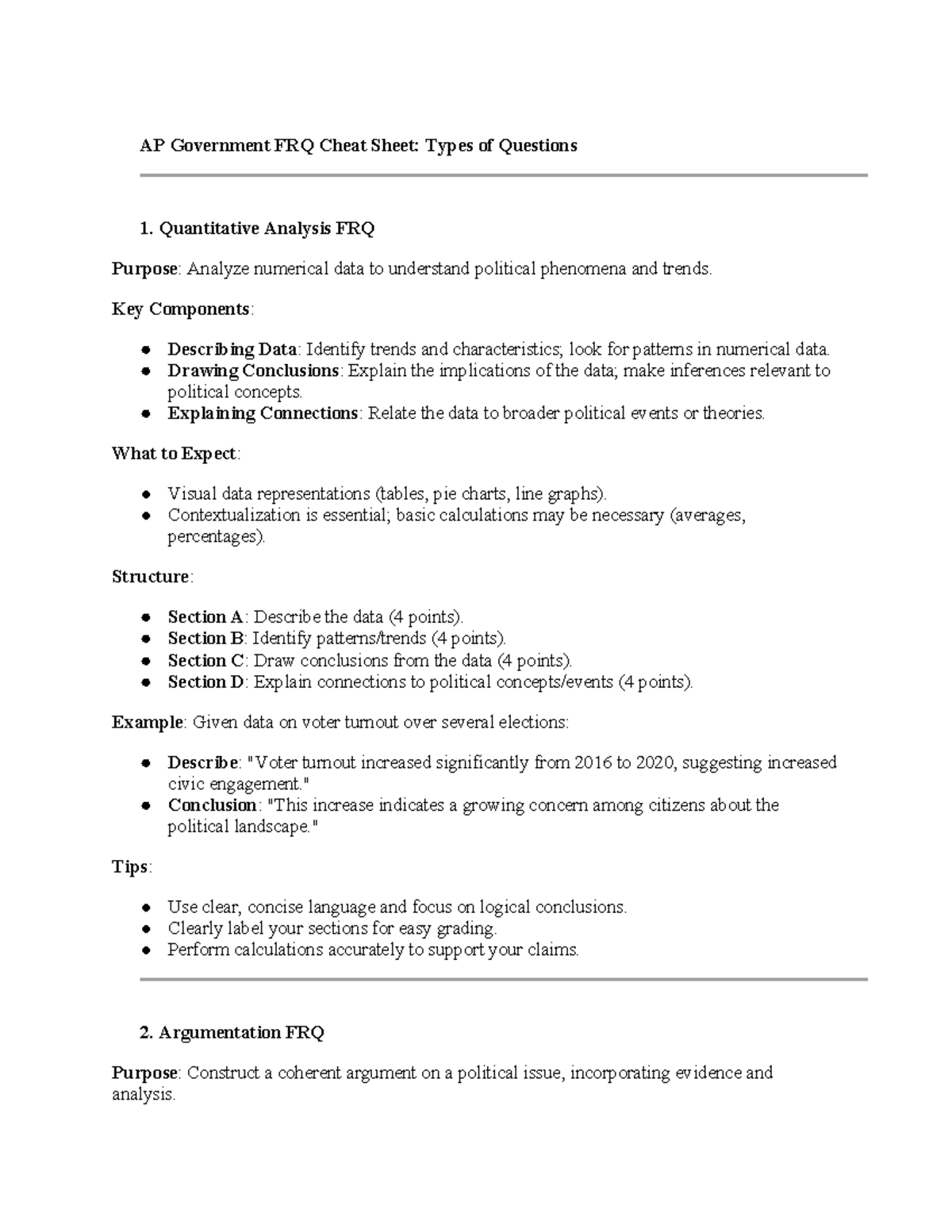 AP Government FRQ Cheat Sheet Types of Questions - AP Government FRQ ...