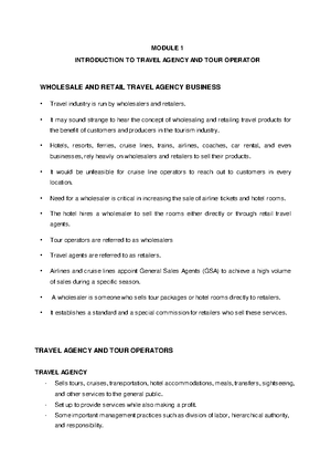 Module 6 - Package Tour Costing Lecture Notes - MODULE 6 PACKAGE TOUR ...