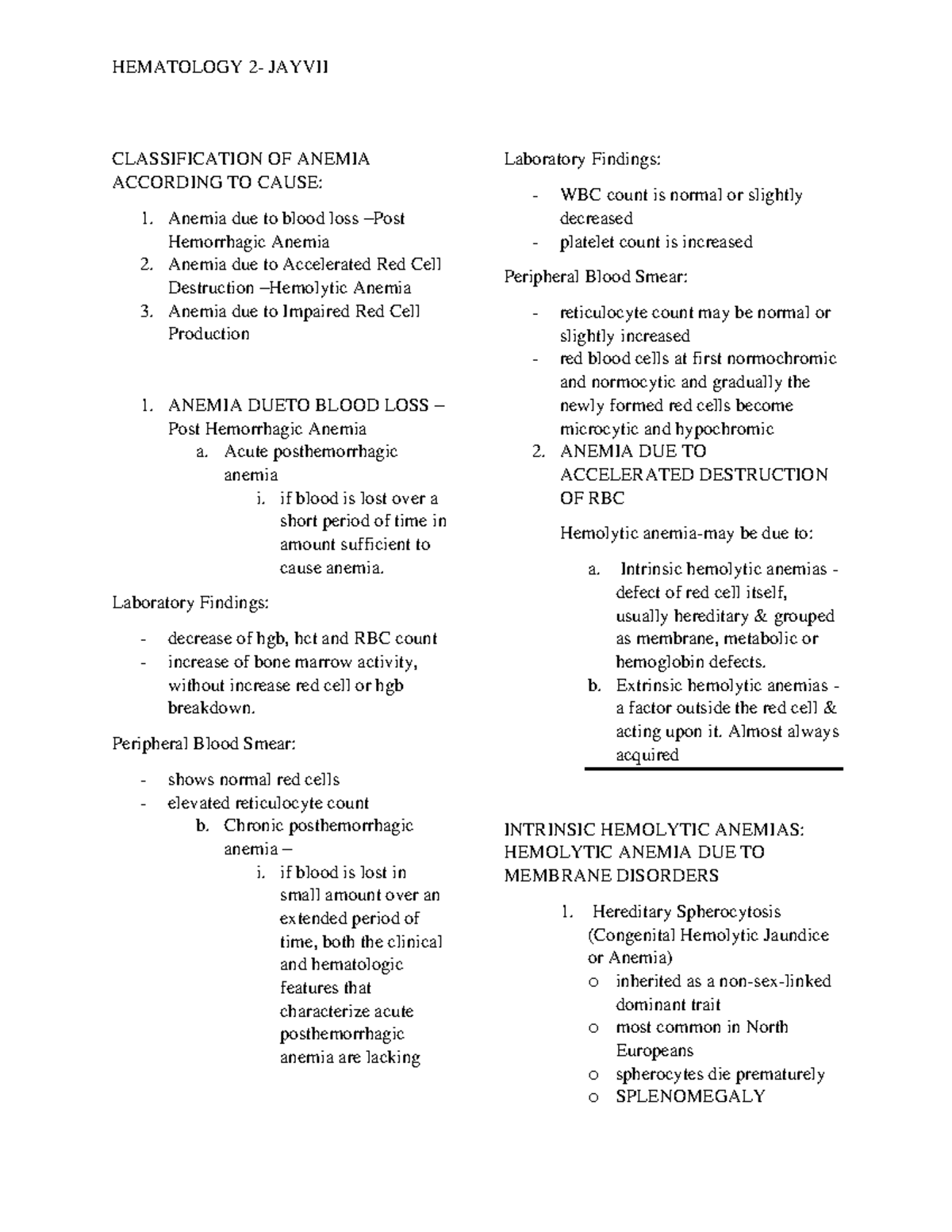 Hematology Handouts - 12 - HEMATOLOGY 2- JAYVII CLASSIFICATION OF ...