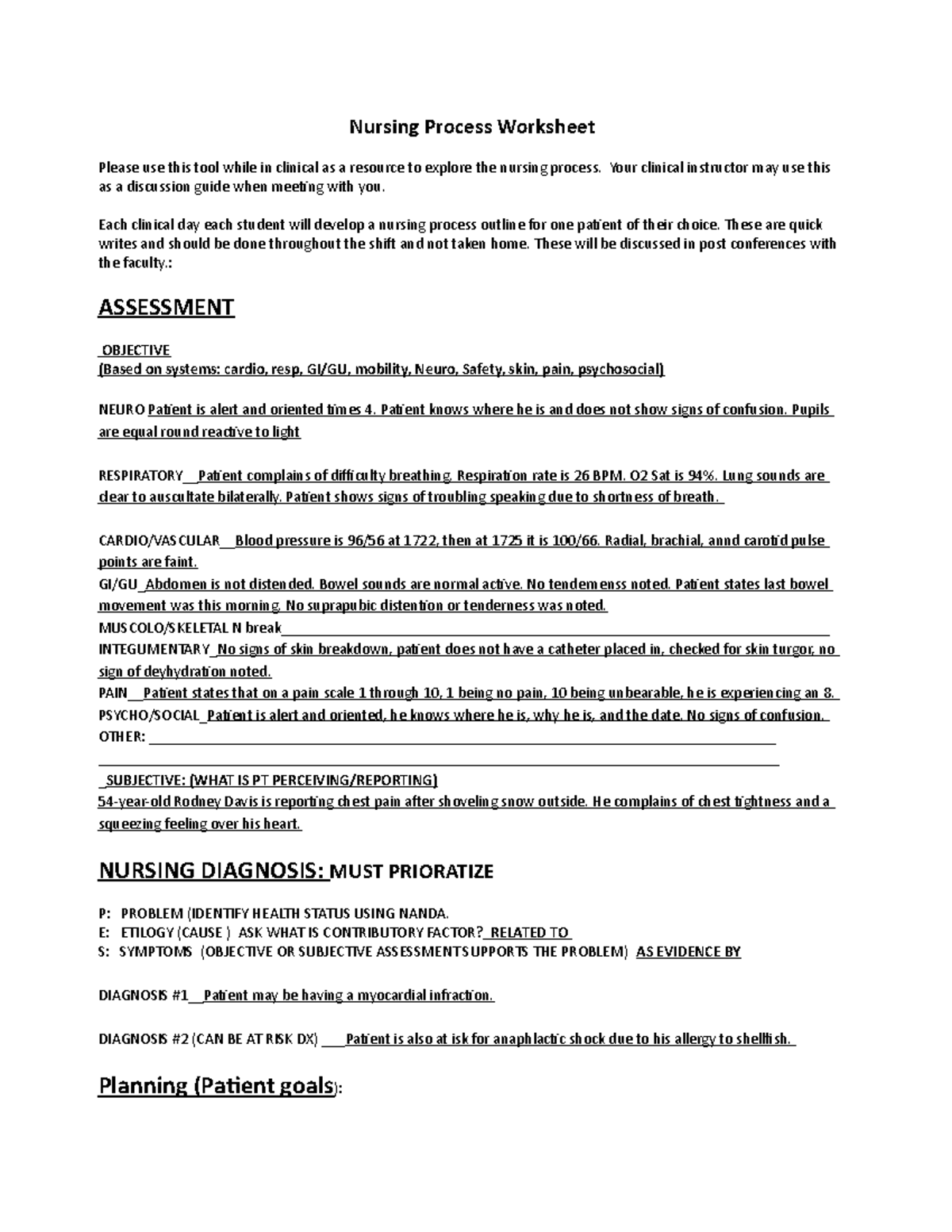 Nursing Process Worksheet Week 6 - Nursing Process Worksheet Please use this tool while in ...