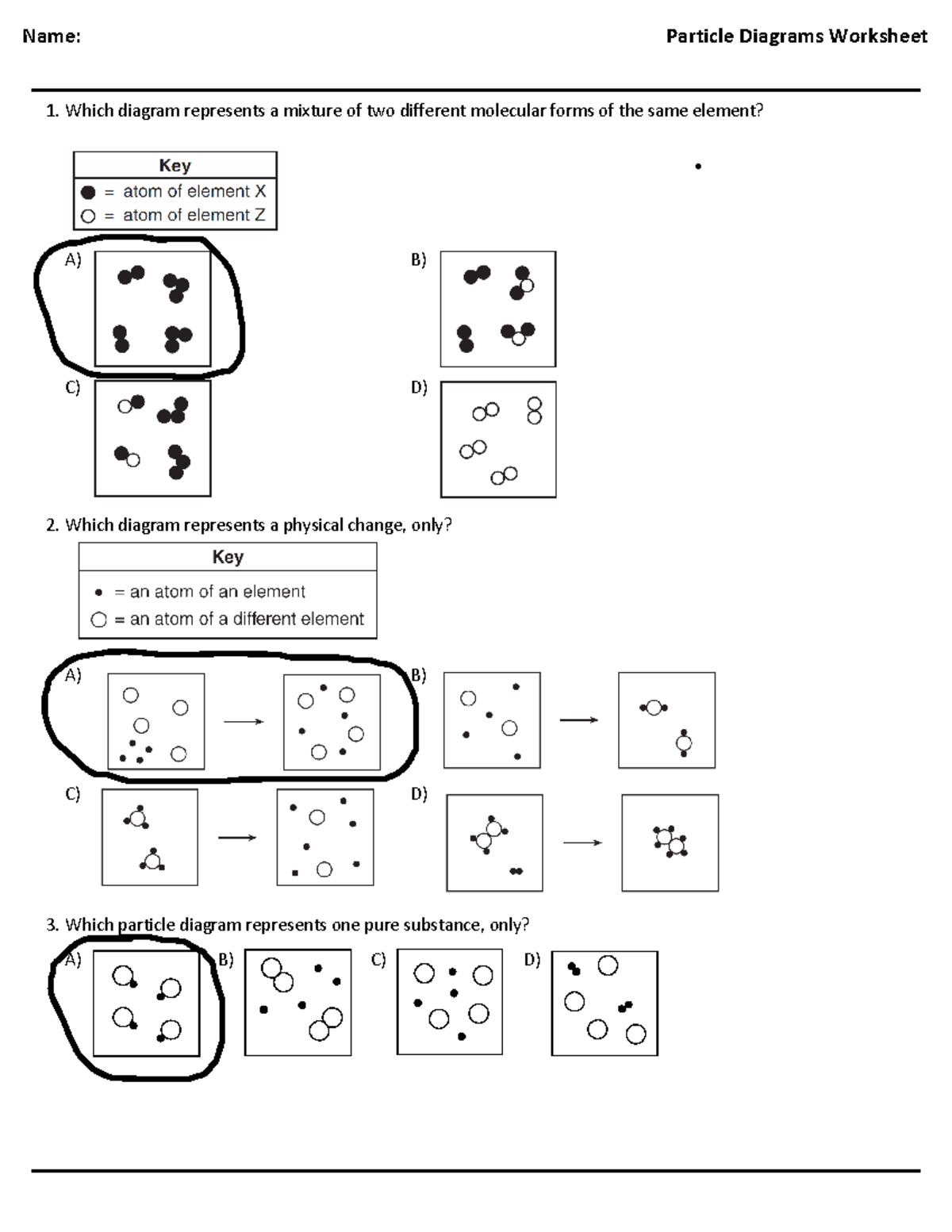 Particle diagram worksheet - Name: Particle Diagrams Worksheet A) B) C ...