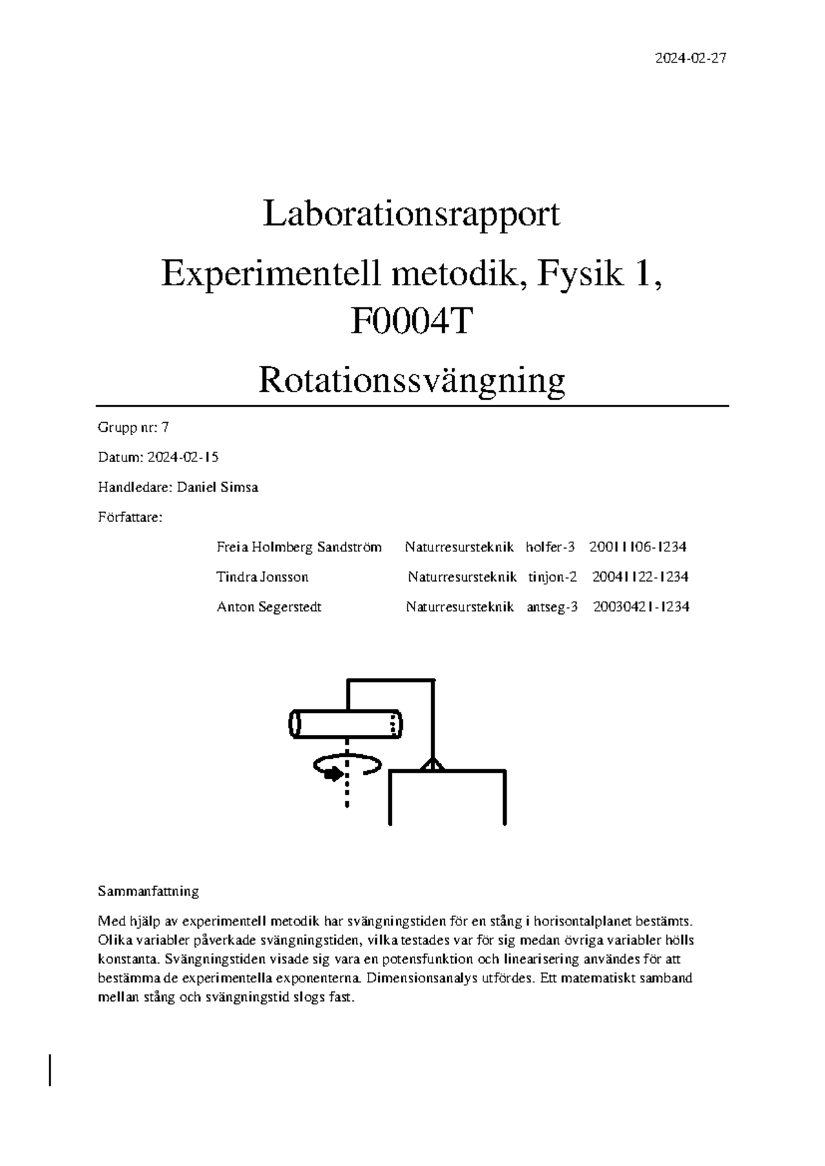 Laboration Fysik 1 EM - 2024 - 02 - 27 Laborationsrapport Experimentell ...