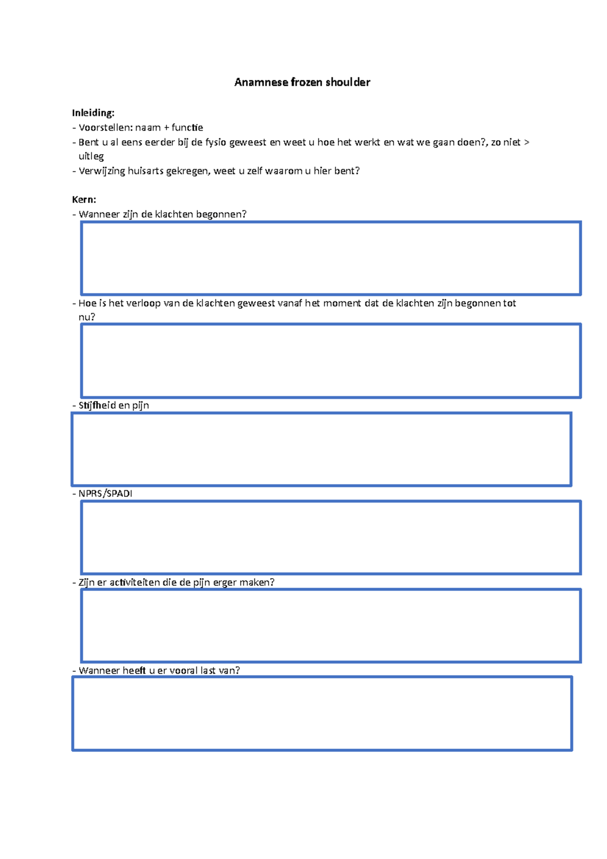 Frozen shoulder anamnese invullijst - Anamnese frozen shoulder ...