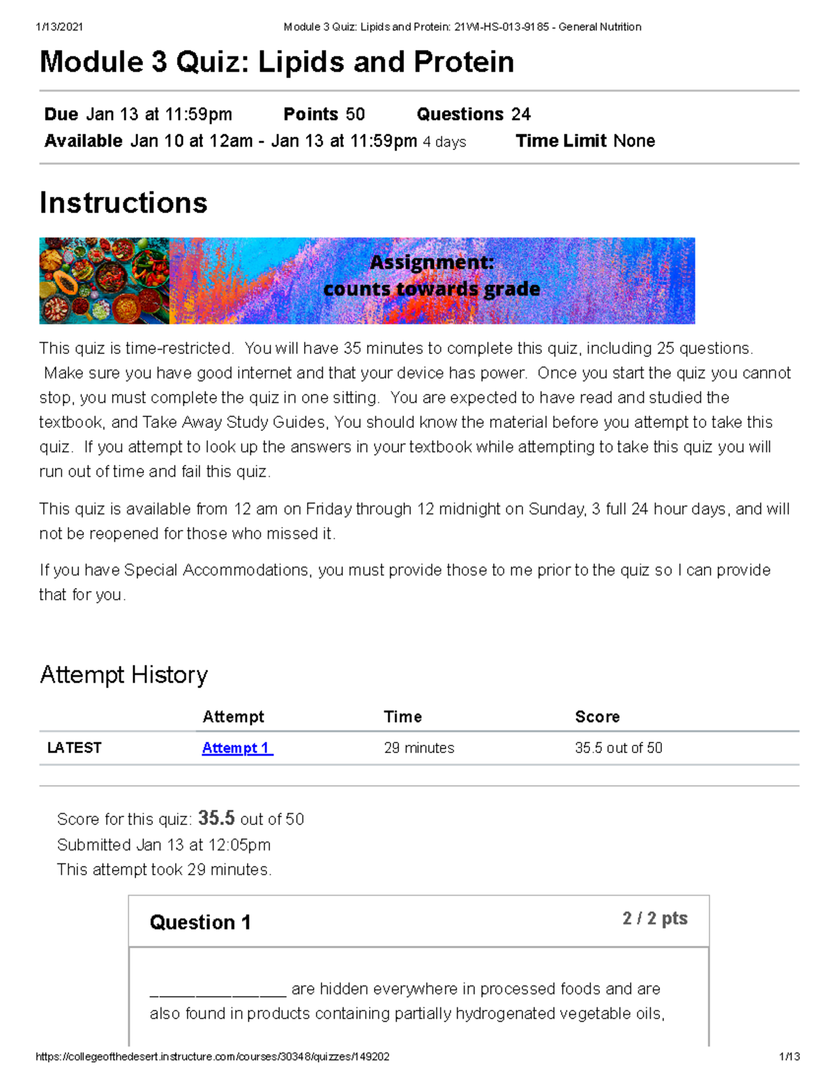 Module 3 Quiz Lipids and Protein 21WI-HS-013-9185 - General Nutrition ...
