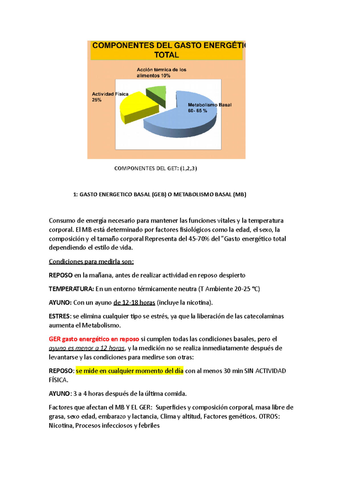 Componentes DEL GET - COMPONENTES DEL GET: (1,2,3) 1: GASTO ENERGETICO ...
