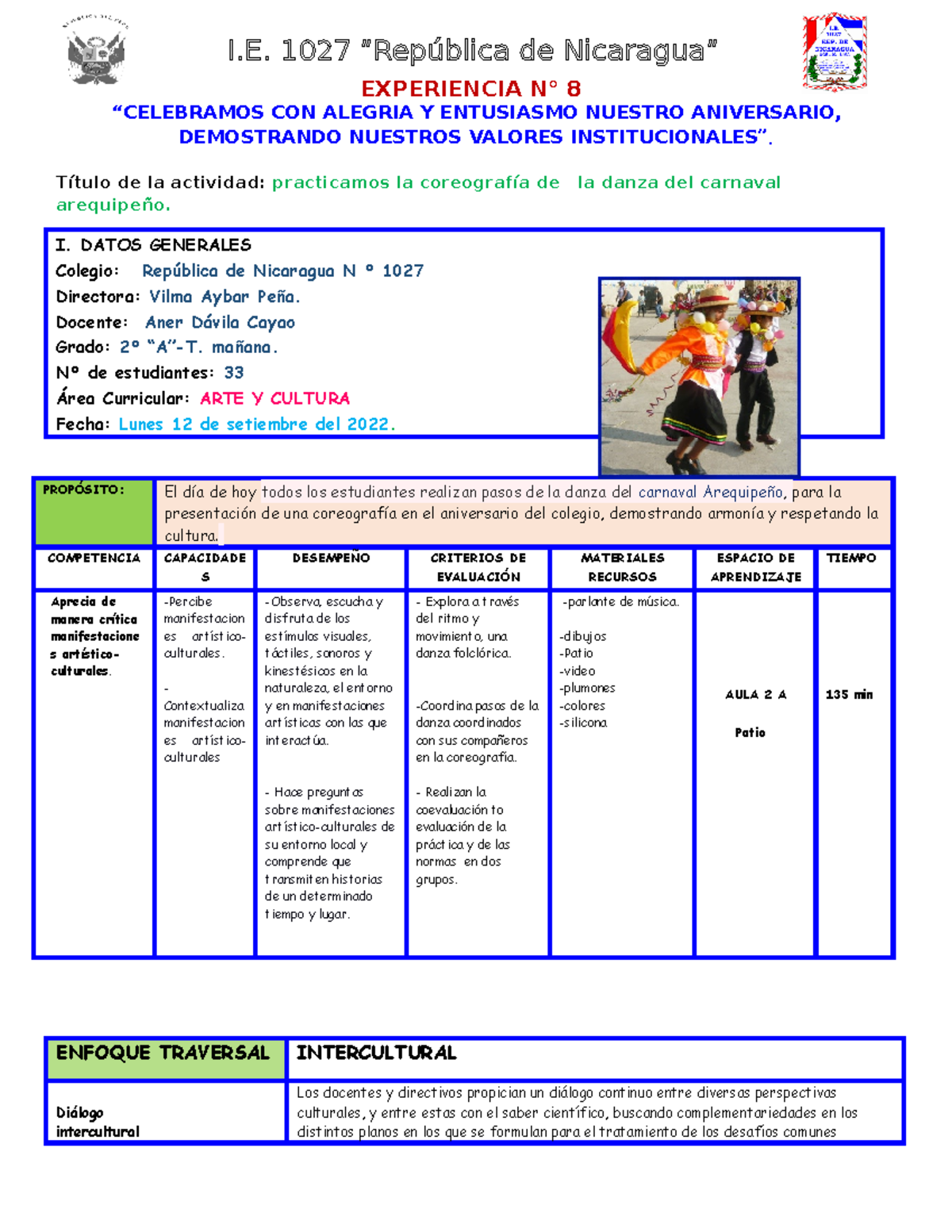 RUTA DE Sesión ARTE- Danza Caranaval - EXPERIENCIA N° 8 “CELEBRAMOS CON ALEGRIA Y ENTUSIASMO ...