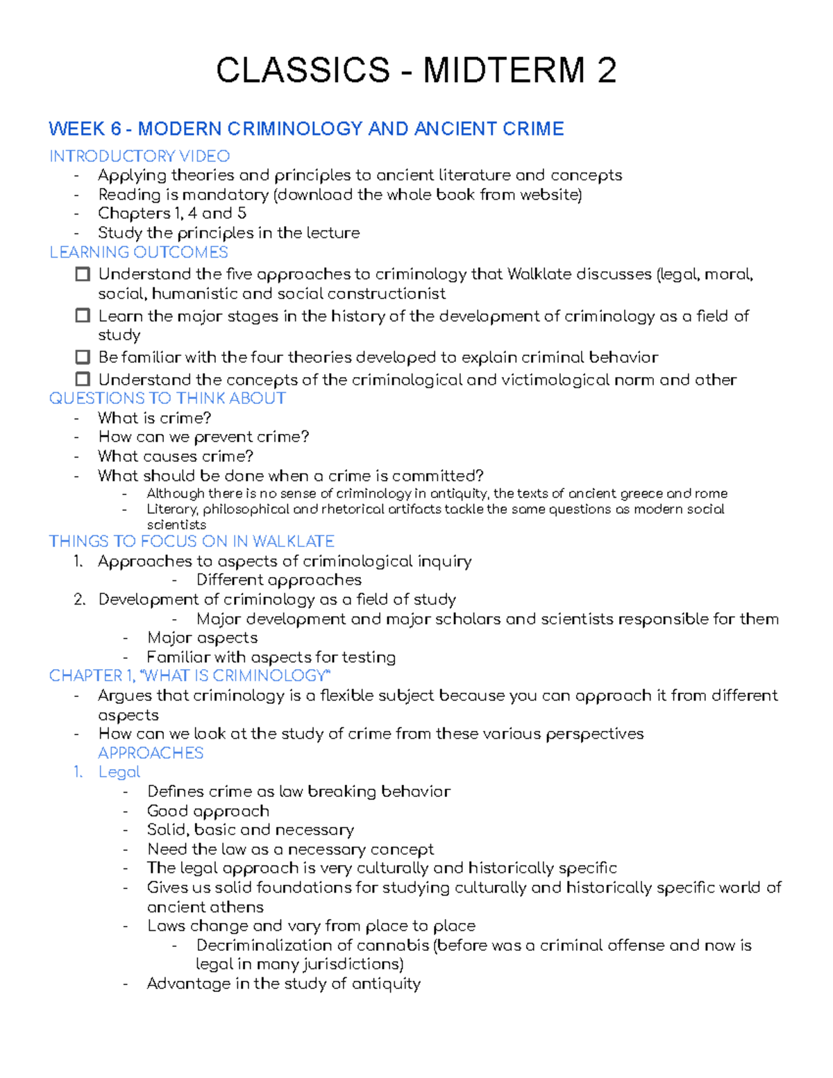 Classics - Midterm 2 - CLASSICS - MIDTERM 2 WEEK 6 - MODERN CRIMINOLOGY ...