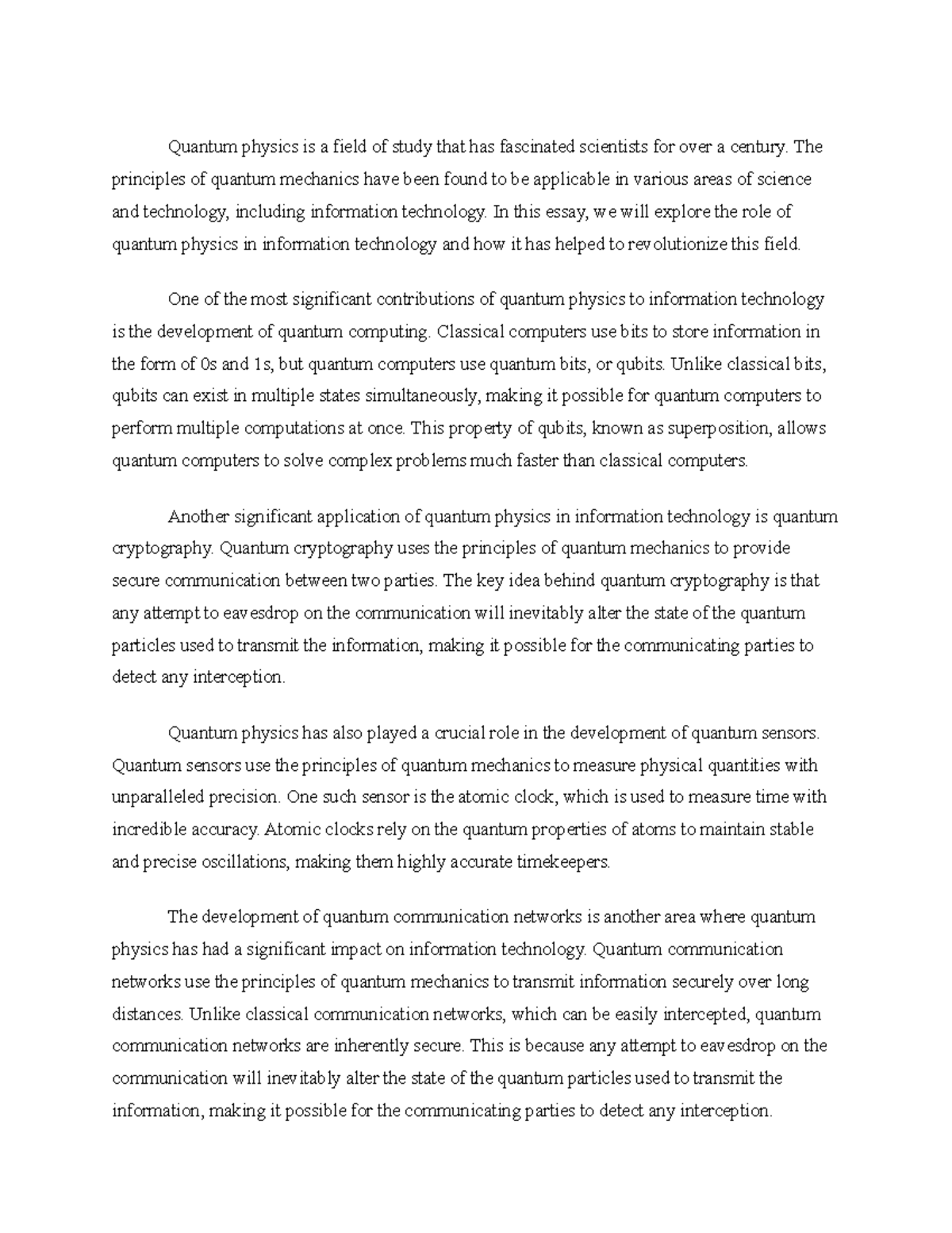 The Role of Quantum Physics in Information Technology - Quantum physics ...