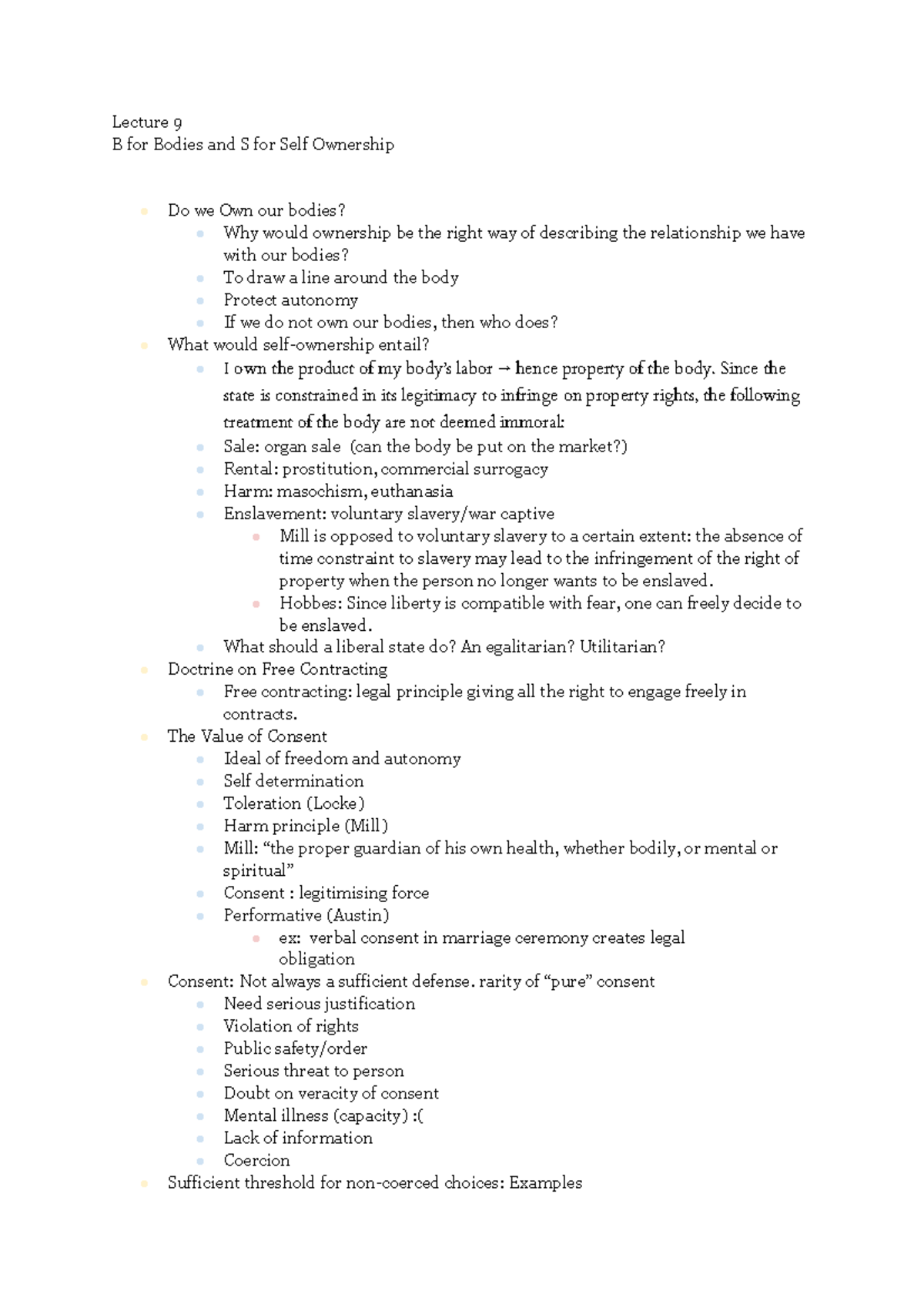 Lecture 9 Bodies and Self Ownership - Lecture 9 B for Bodies and S for ...