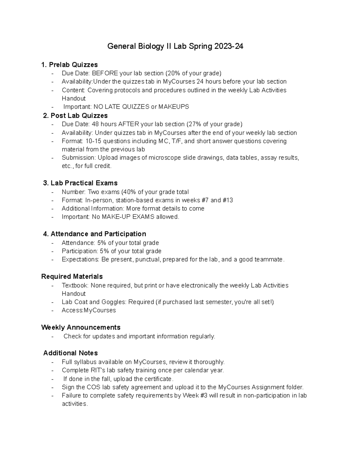 General Biology II Lab Spring 2023-24 - Prelab Quizzes - Due Date ...