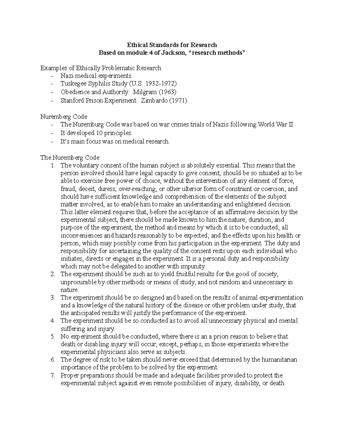 Research module 4 - Ethical Standards for Research Based on module 4 of ...