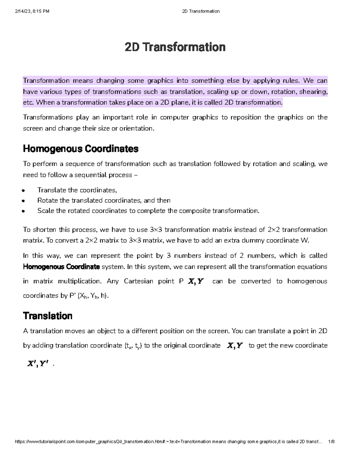 2D Transformation - its just reference - 2D Transformation ...
