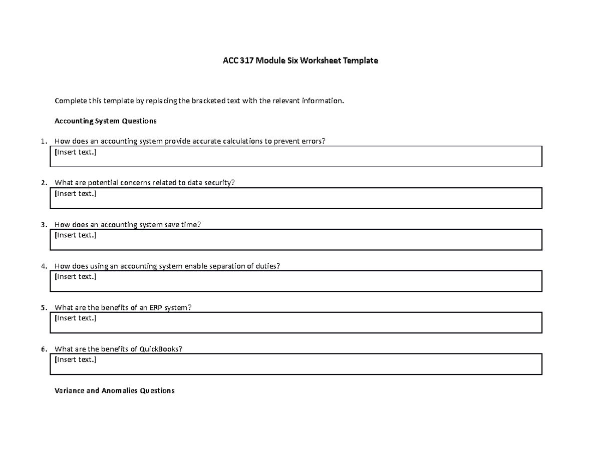 ACC 317 Module Six Worksheet Template - ACC 317 Module Six Worksheet ...