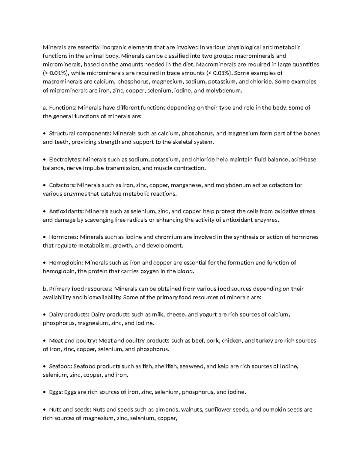 Graded PHN Group WORK - Read through - Minerals are essential inorganic ...