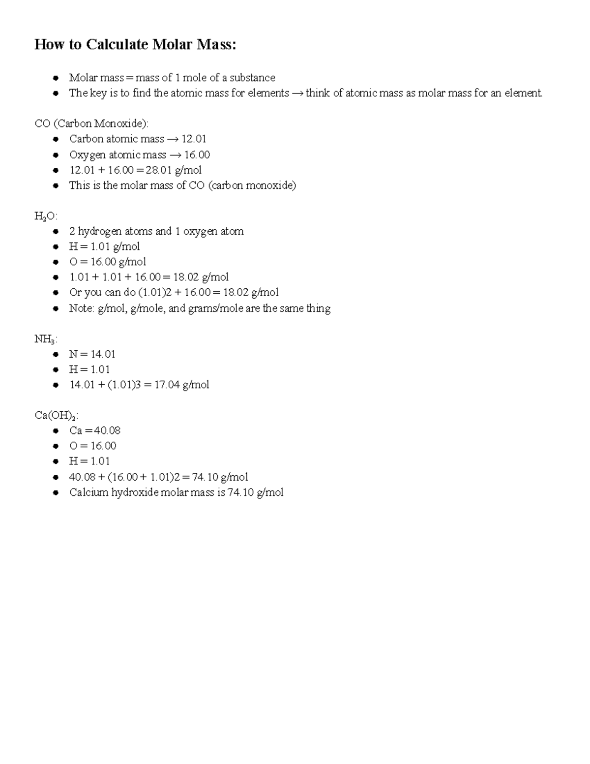 5. moles - notes - detailed - How to Calculate Molar Mass: Molar mass ...