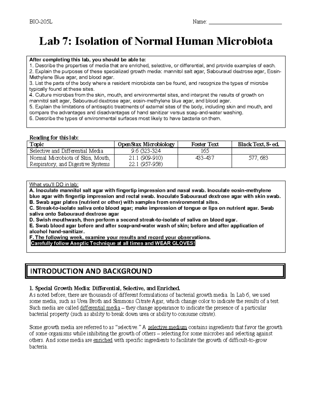 Lab 7 sheet - microbiology lab - BIO-205L Name ...