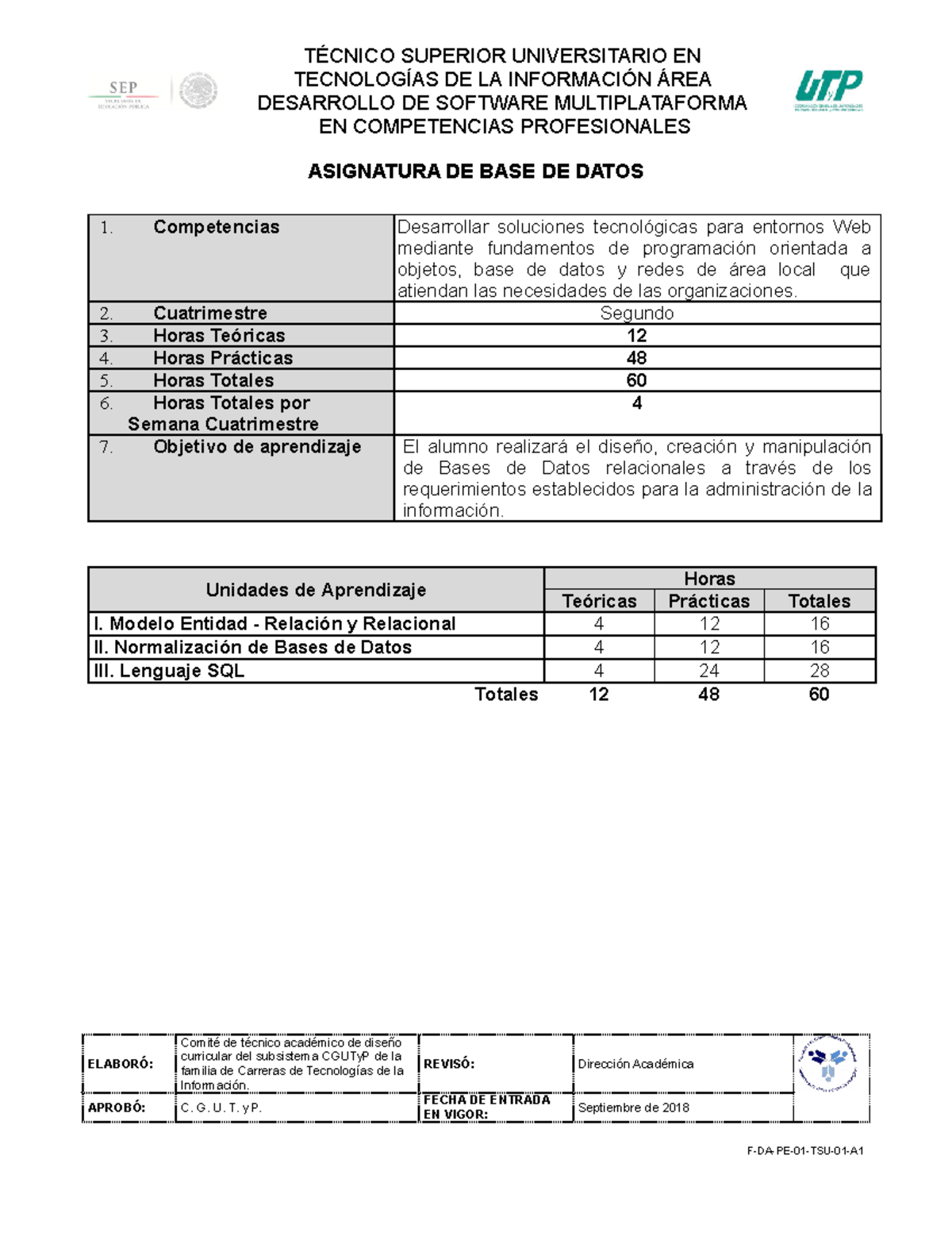 6 Base de datos - TÉCNICO SUPERIOR UNIVERSITARIO EN TECNOLOGÍAS DE LA ...