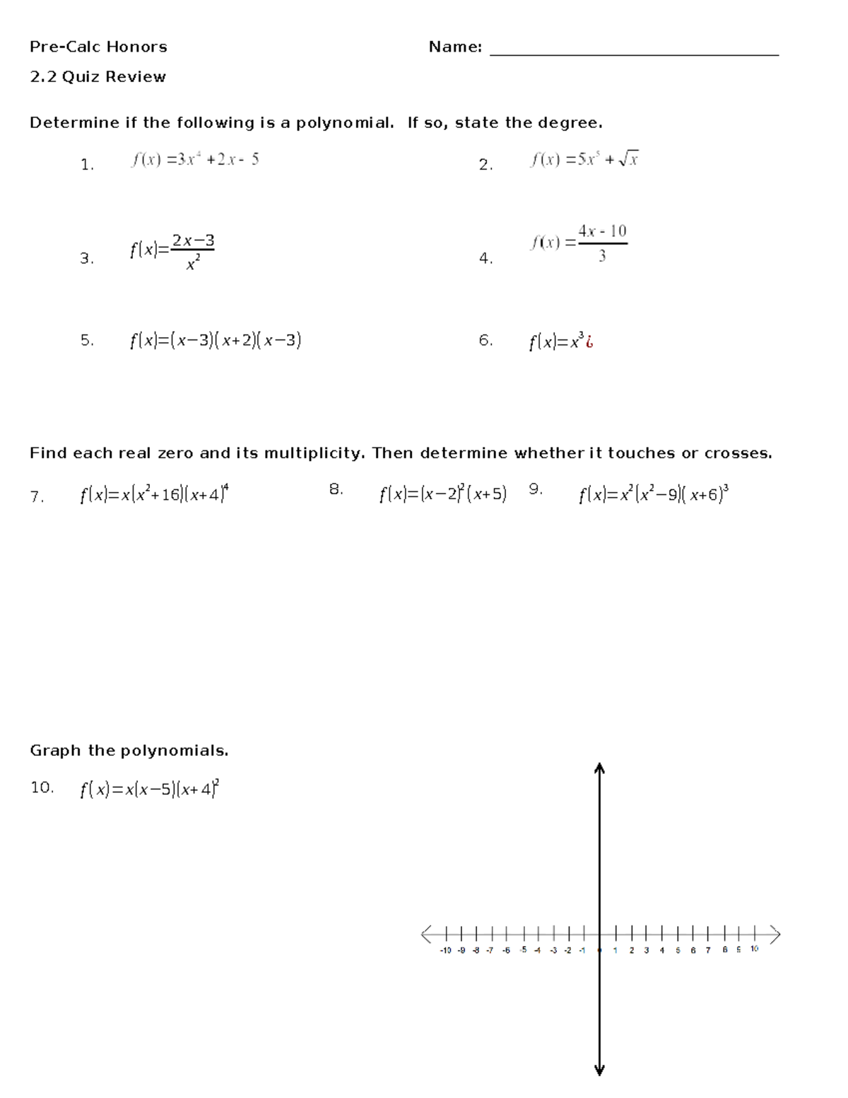 2.2 Quiz Review - Pre-Calc Honors Name ...