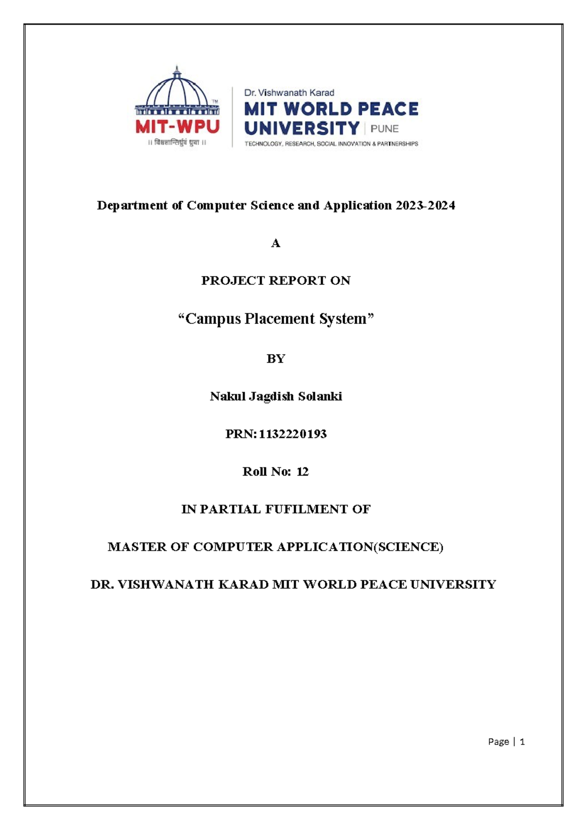 Final Report-3 - Summary Masters in computer application - Department ...