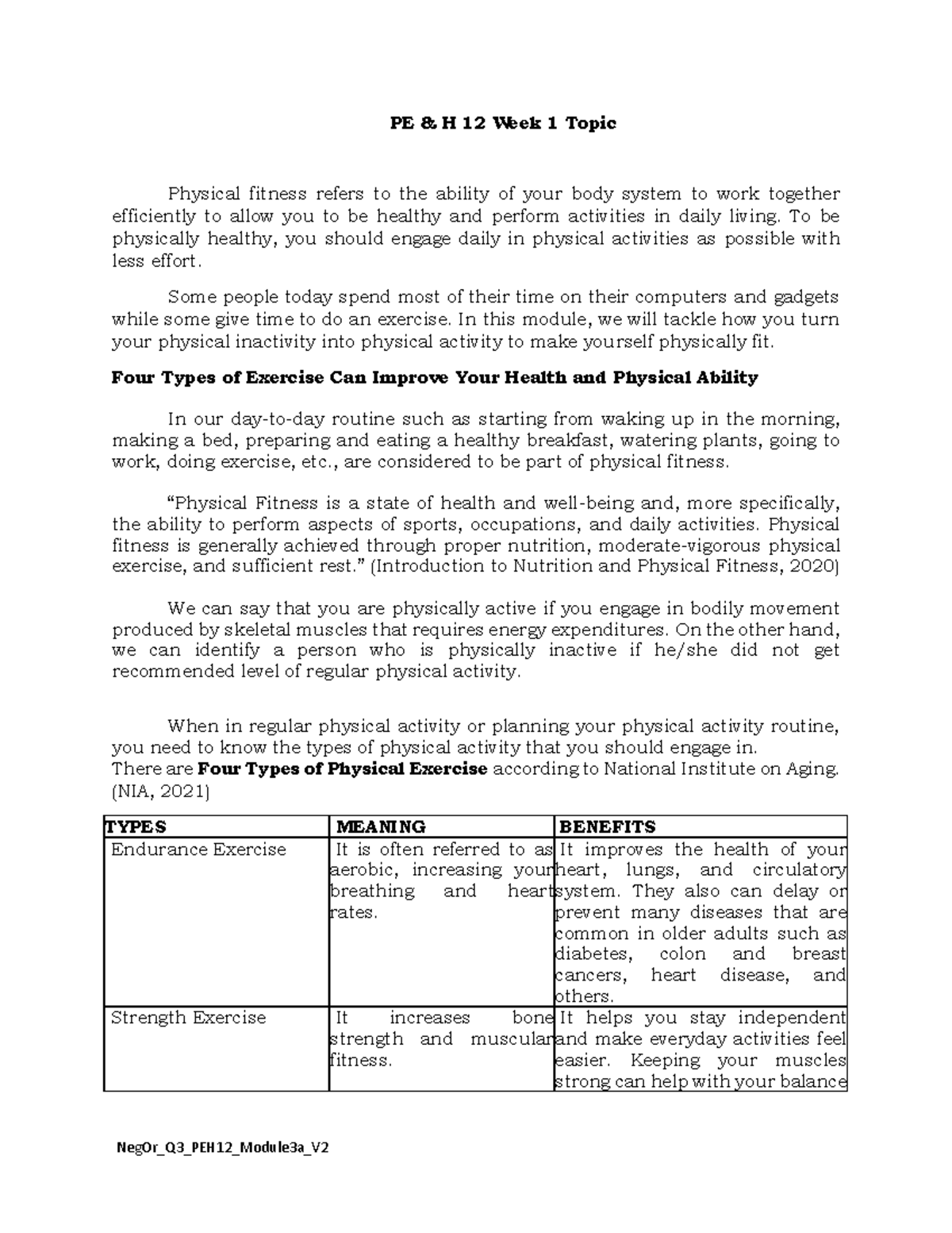 PE Week 1 Topic - please read it properly - PE & H 12 Week 1 Topic ...