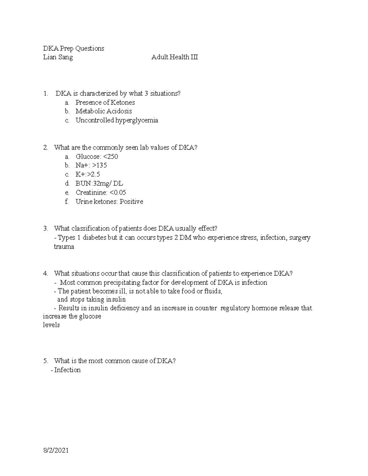 DKA SIM - Adult Health III DKA Prep Questions and Answers - DKA Prep ...