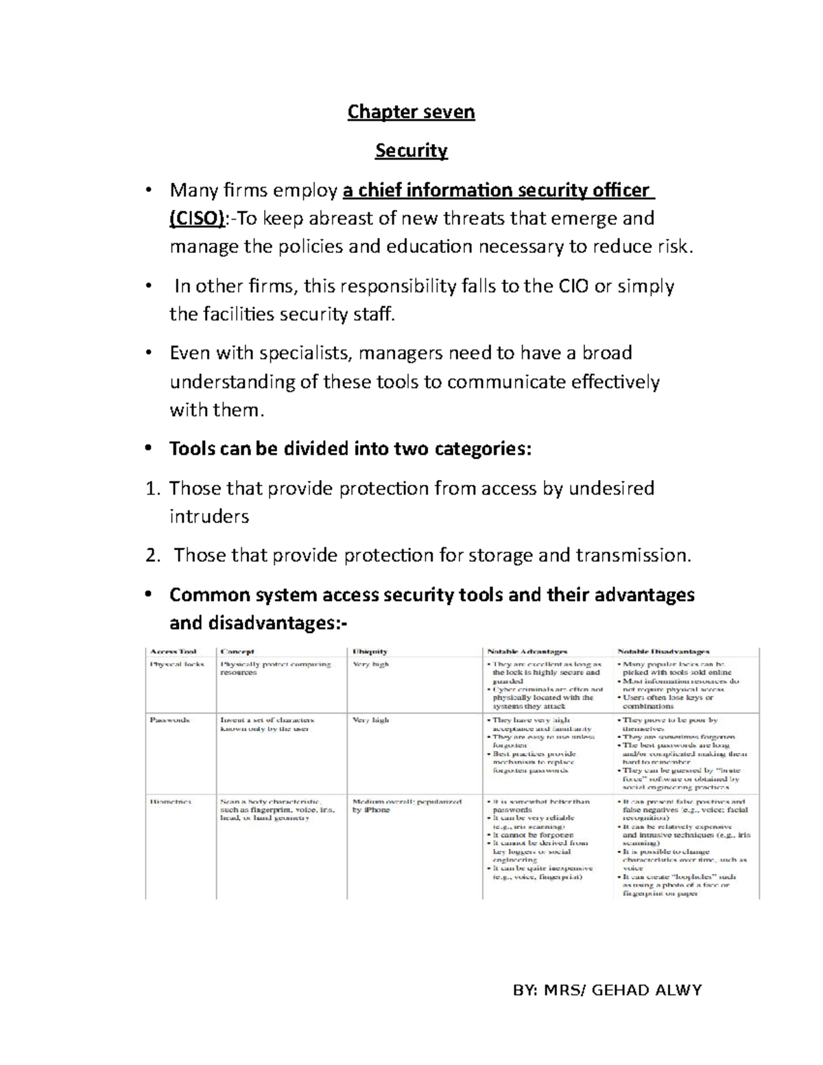 Ch7 sheet 4 - data - Chapter seven Security Many firms employ a chief information security ...