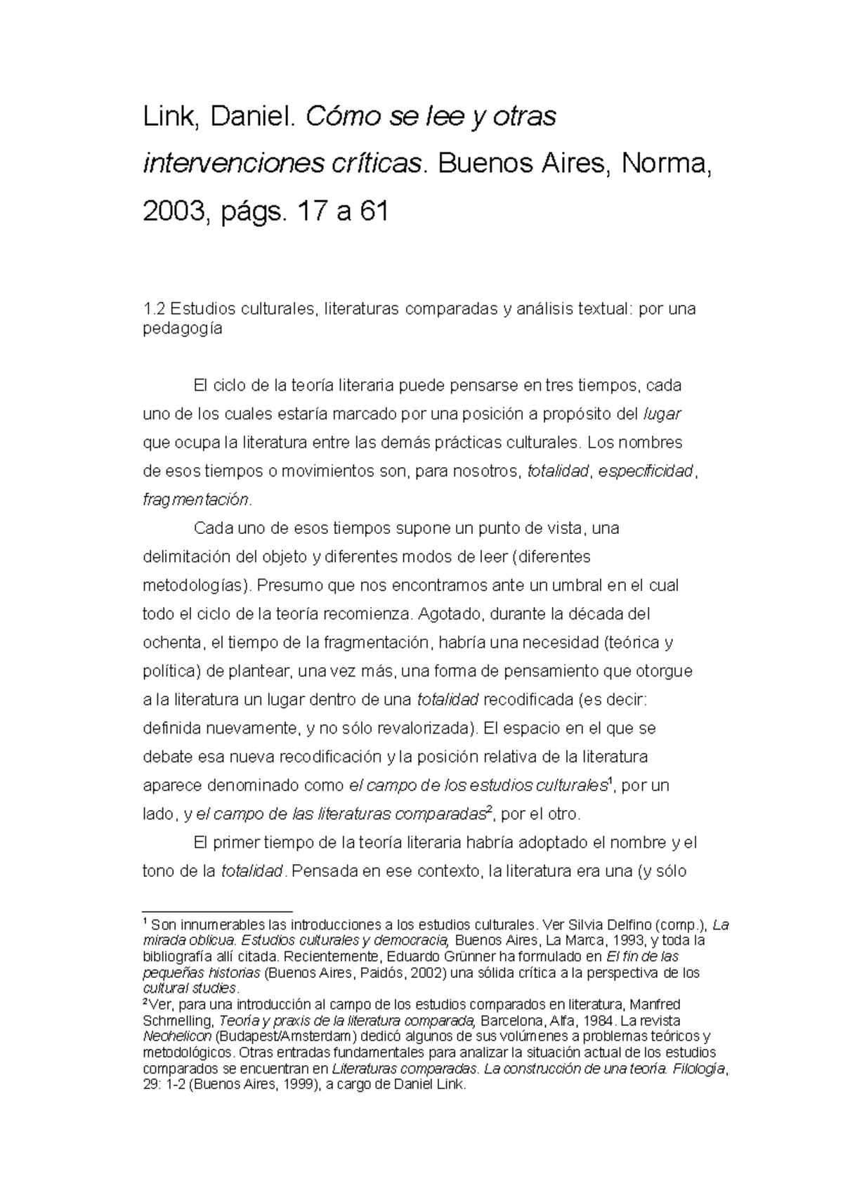 Daniel Link Como se lee y otras intervenciones criticas pdf - Link ...