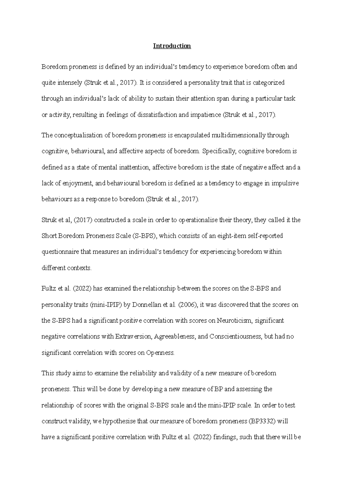 BP Report - Introduction Boredom proneness is defined by an individual ...