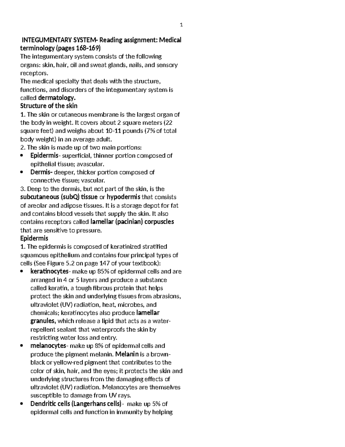 Revised - Integumentary System - 2-2-15 - INTEGUMENTARY SYSTEM- Reading ...