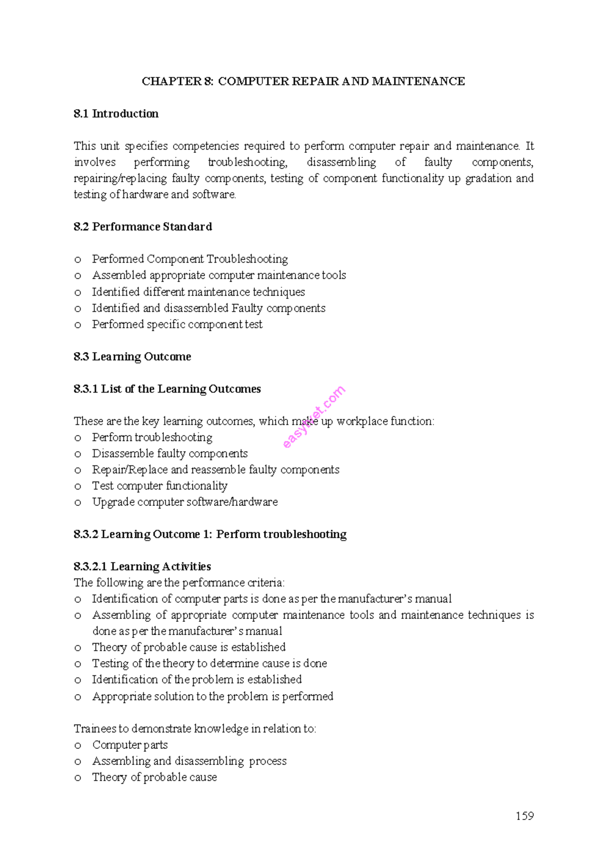 Maintenance - It involves performing troubleshooting, disassembling of ...