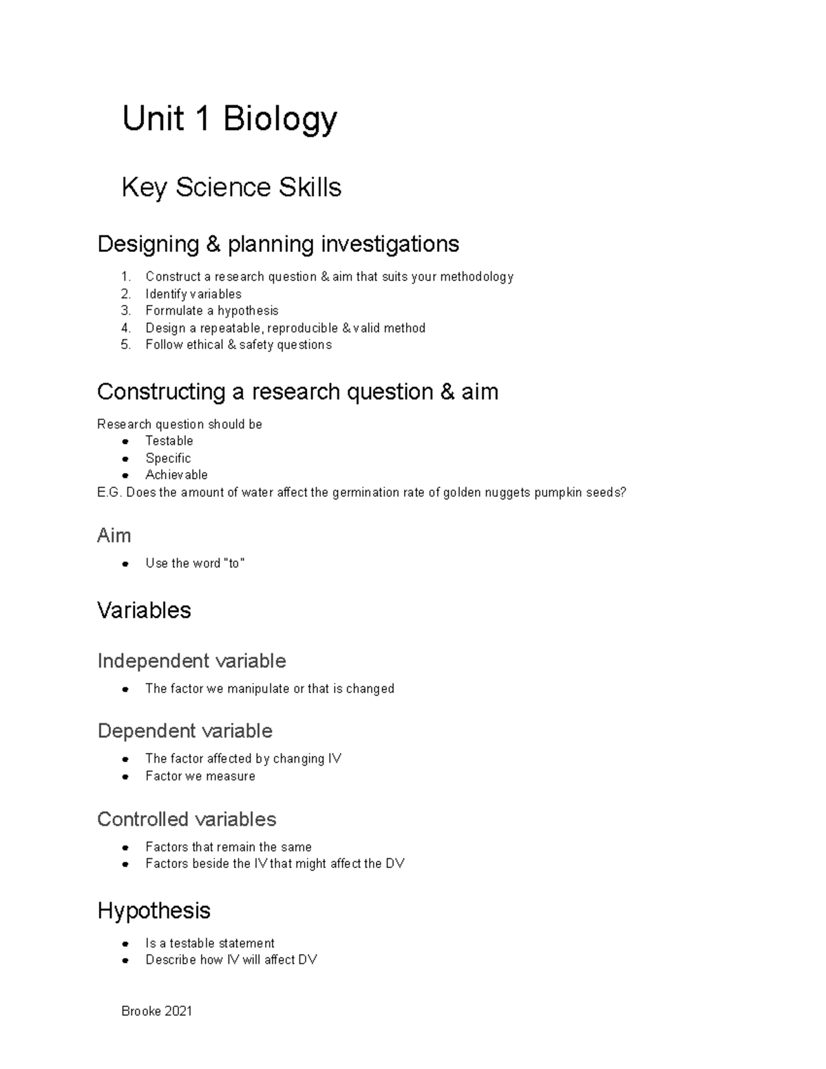 Unit 1 Bio notes - quick and easy summary including examples and ...