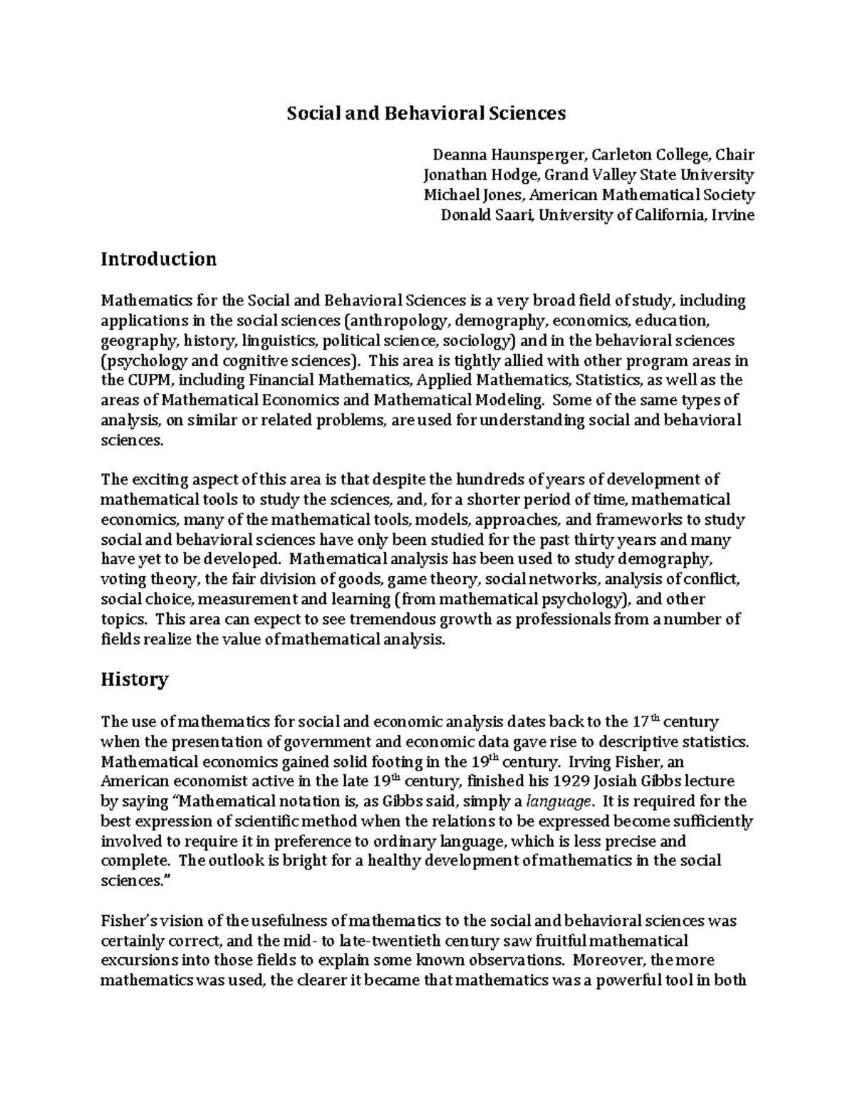 Mathematics FOR THE Social AND Behavioral Sciences - Social and ...