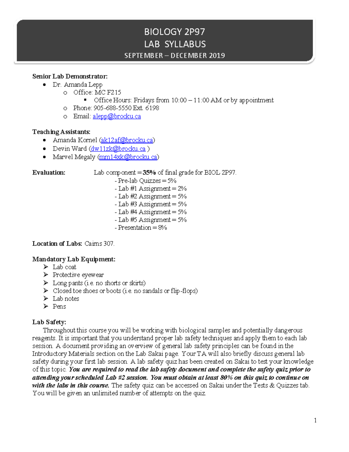2P97 Lab Syllabus - Senior Lab Demonstrator: - Dr. Amanda Lepp o Office ...