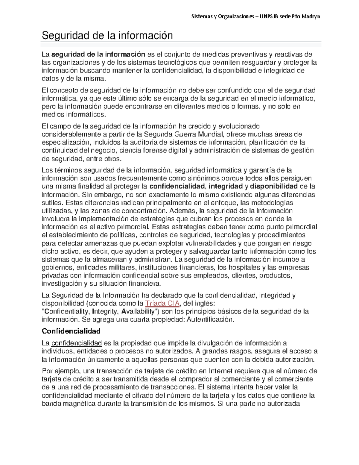 6. Seguridad de la información - Seguridad de la información La ...