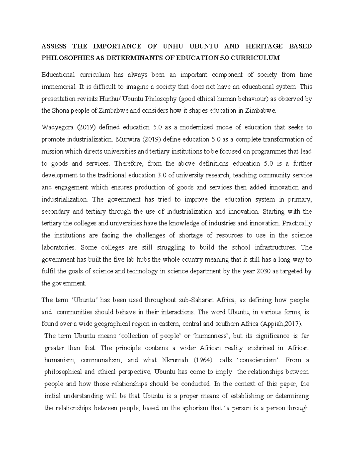 Assess THE Importance OF UNHU AS Determinants OF Education 5 - ASSESS ...