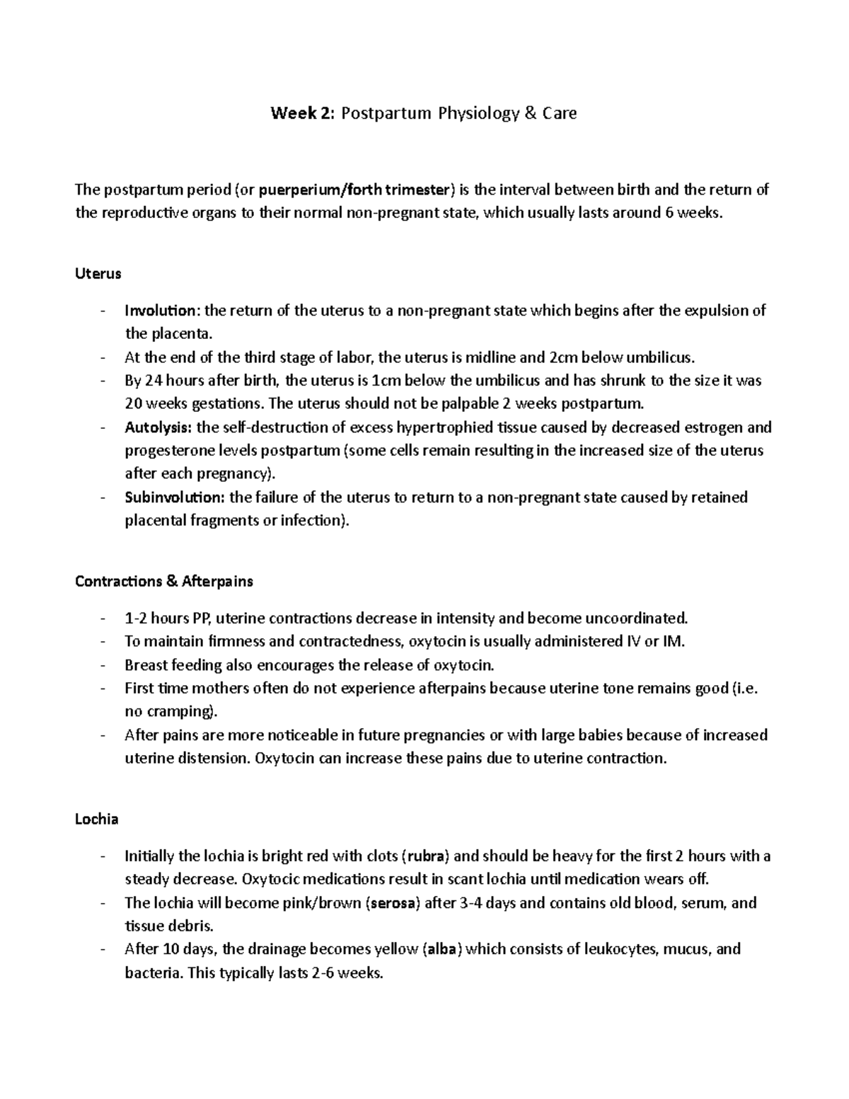 2 Postpartum Physiology & Care - Week 2: Postpartum Physiology & Care ...