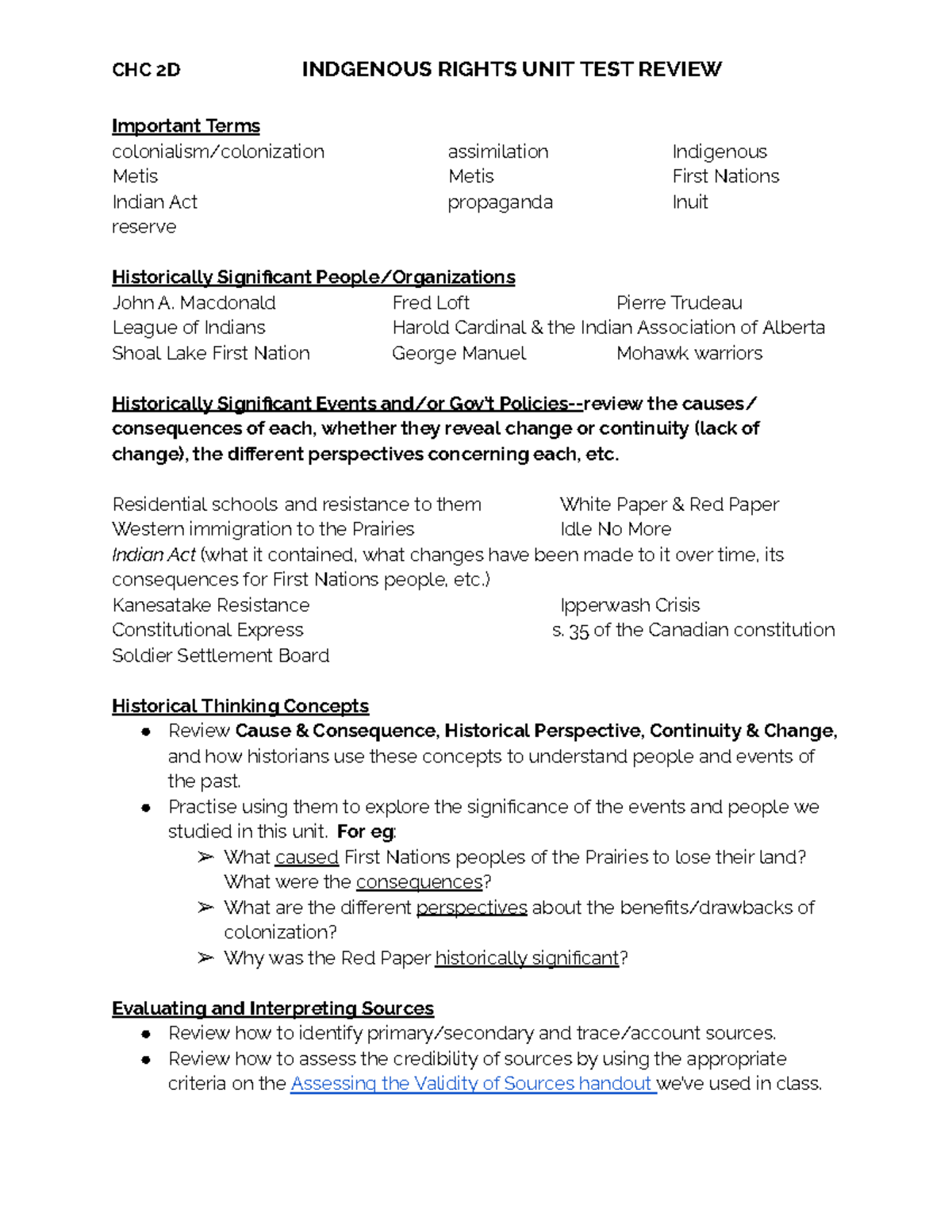 Indigenous Rights Review - CHC 2D INDGENOUS RIGHTS UNIT TEST REVIEW ...