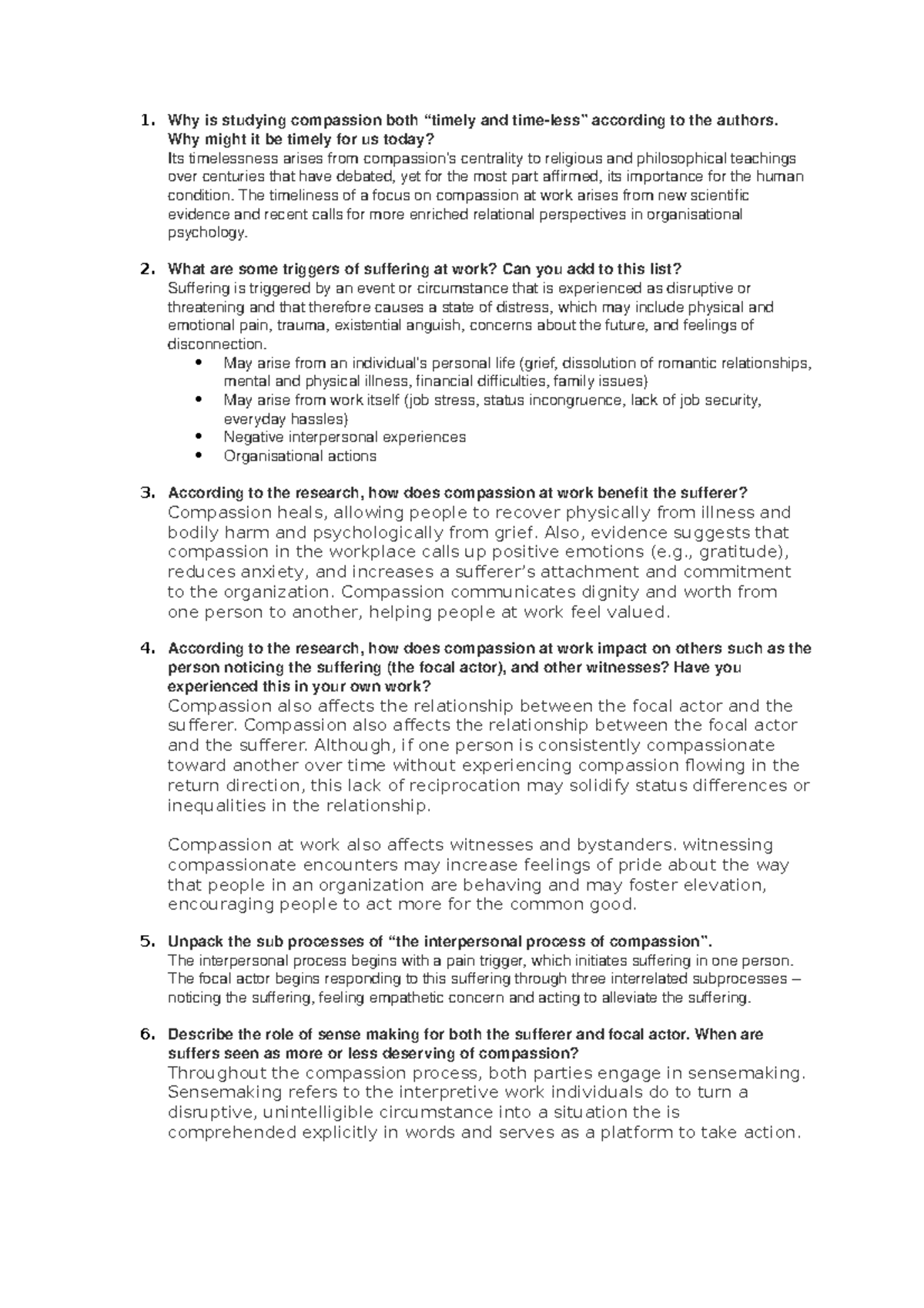 Compassion reading - Tutorial questions - Why is studying compassion ...