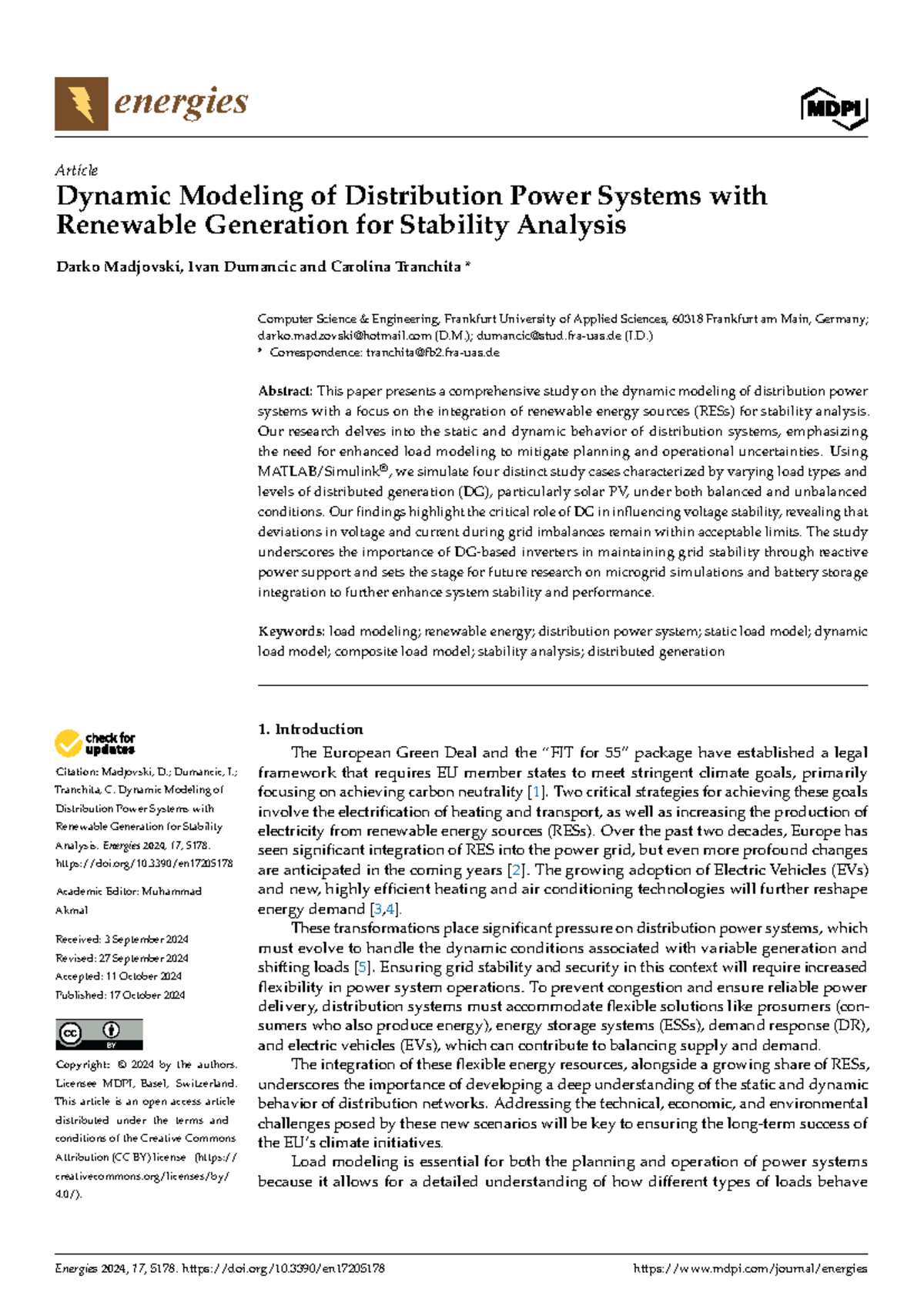 Dynamic Modeling of Distribution Power Systems wit - Citation ...